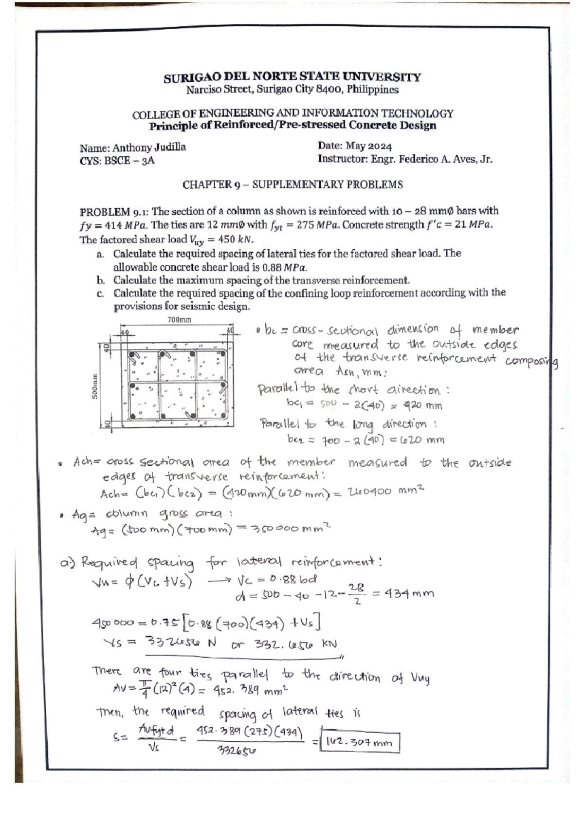 RCD Chapter 9 Supplementary Problem Answer - Principles of Reinforced ...