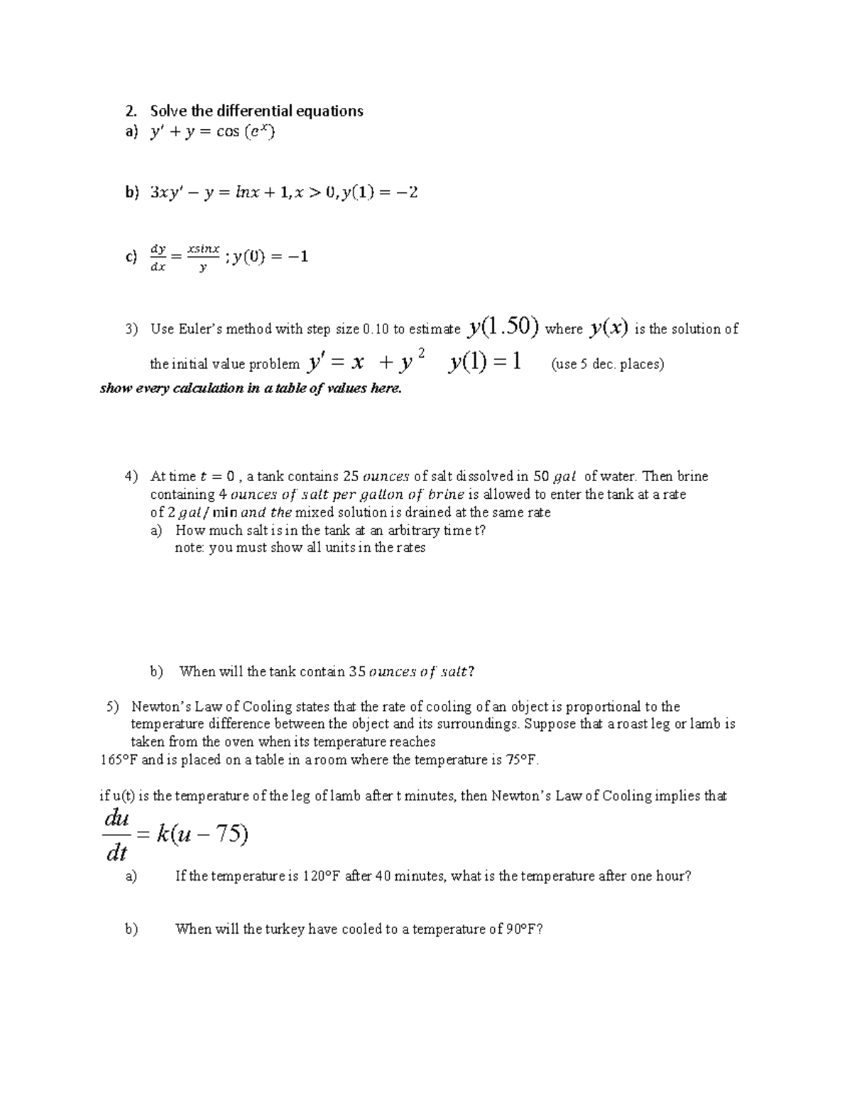 Math 193 Sample test 3 2451 part 1 - 2. Solve the differential ...