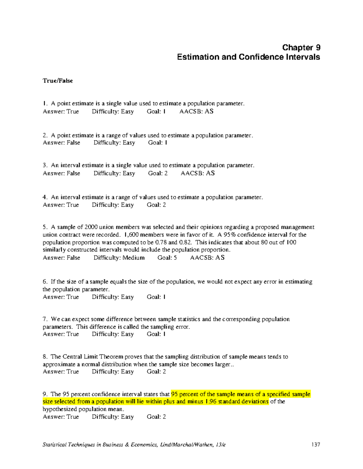 Chapter 09-Confidence Interval Questions - Statistical Techniques in ...