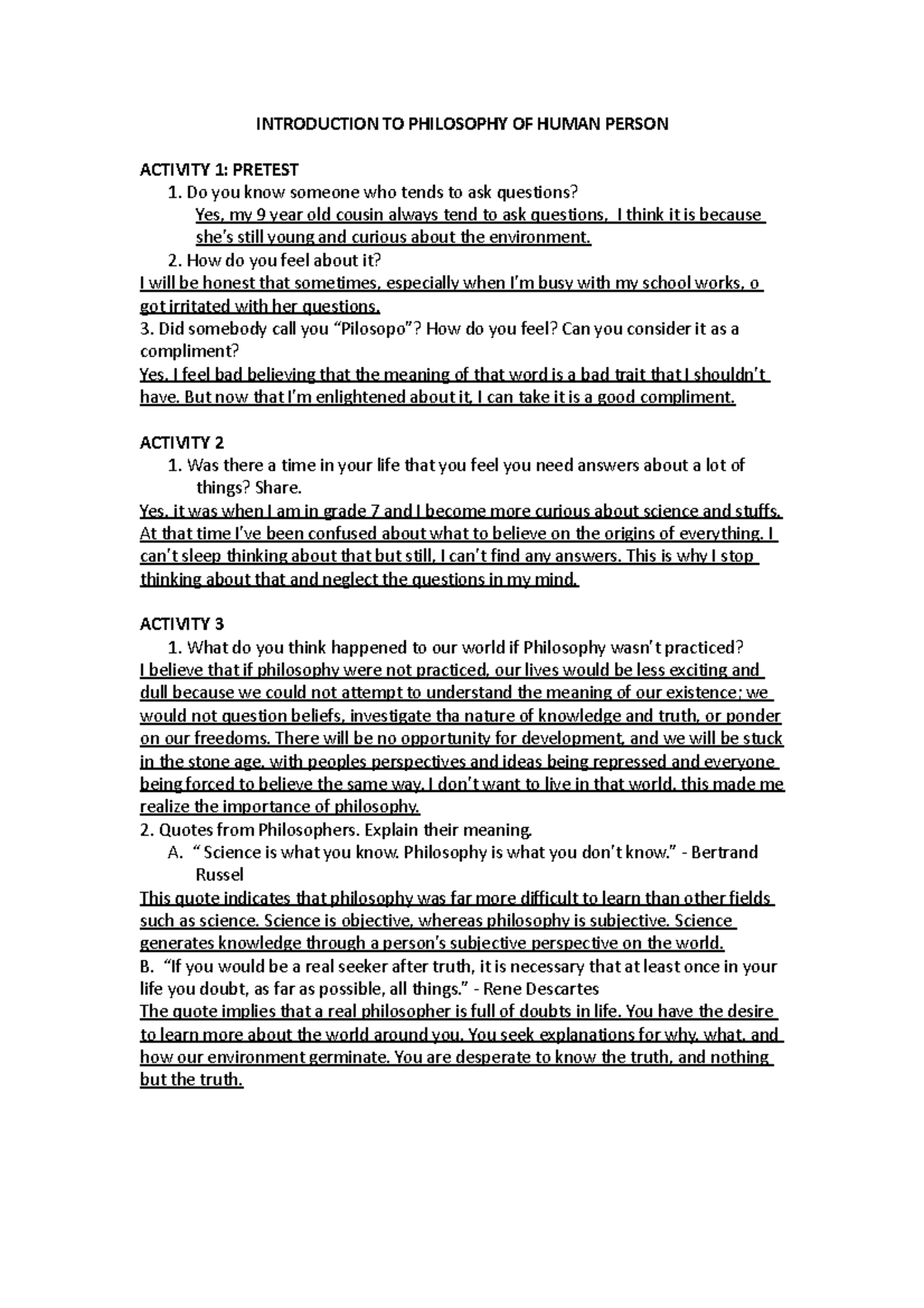 Philo 2 - Assignment - INTRODUCTION TO PHILOSOPHY OF HUMAN PERSON ...