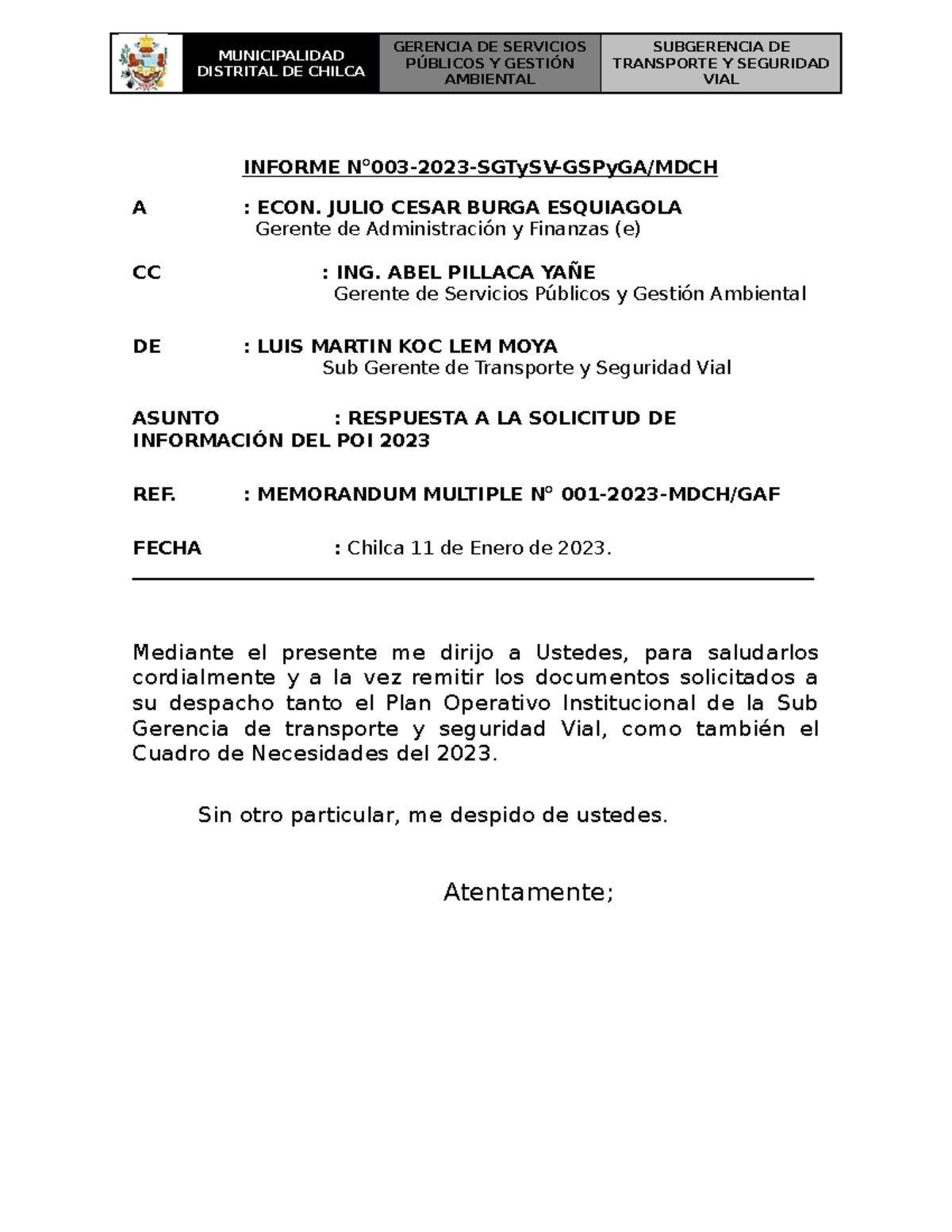 INF- N°003-2023-SGTy SV - INFORME N°003-2023-SGTySV-GSPyGA/MDCH A ...