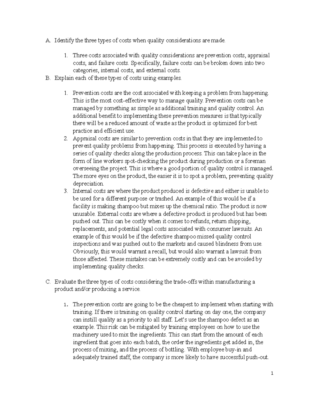 QHT1 - Task 1 Studco - Task 1 - A. Identify the three types of costs ...