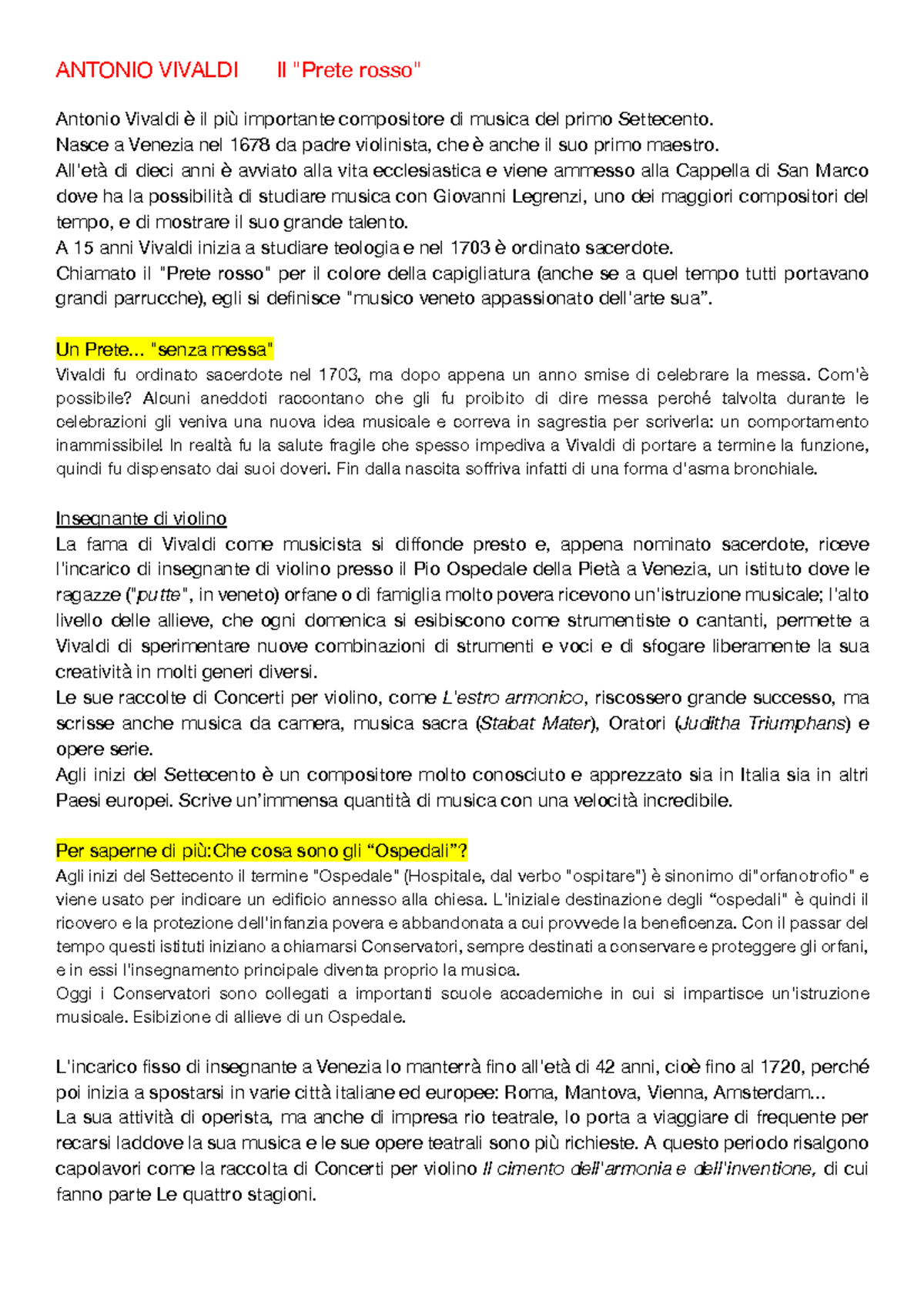 Antonio Vivaldi - Appunti Storia della Musica - ANTONIO VIVALDI Il ...