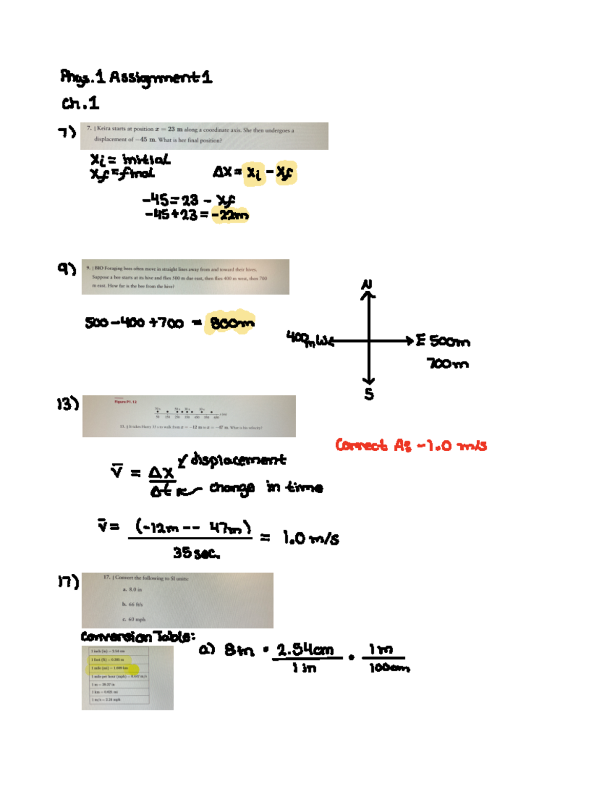 Physics Notes Ch. 1 [Closed] - Phys I Assignment 1 Ch 1 7 Xi initial AX ...