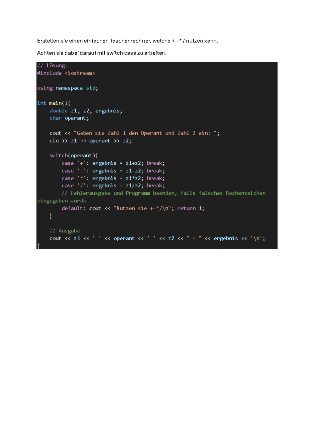 C++ Einfacher Taschenrechner - Erstellen sie einen einfachen ...