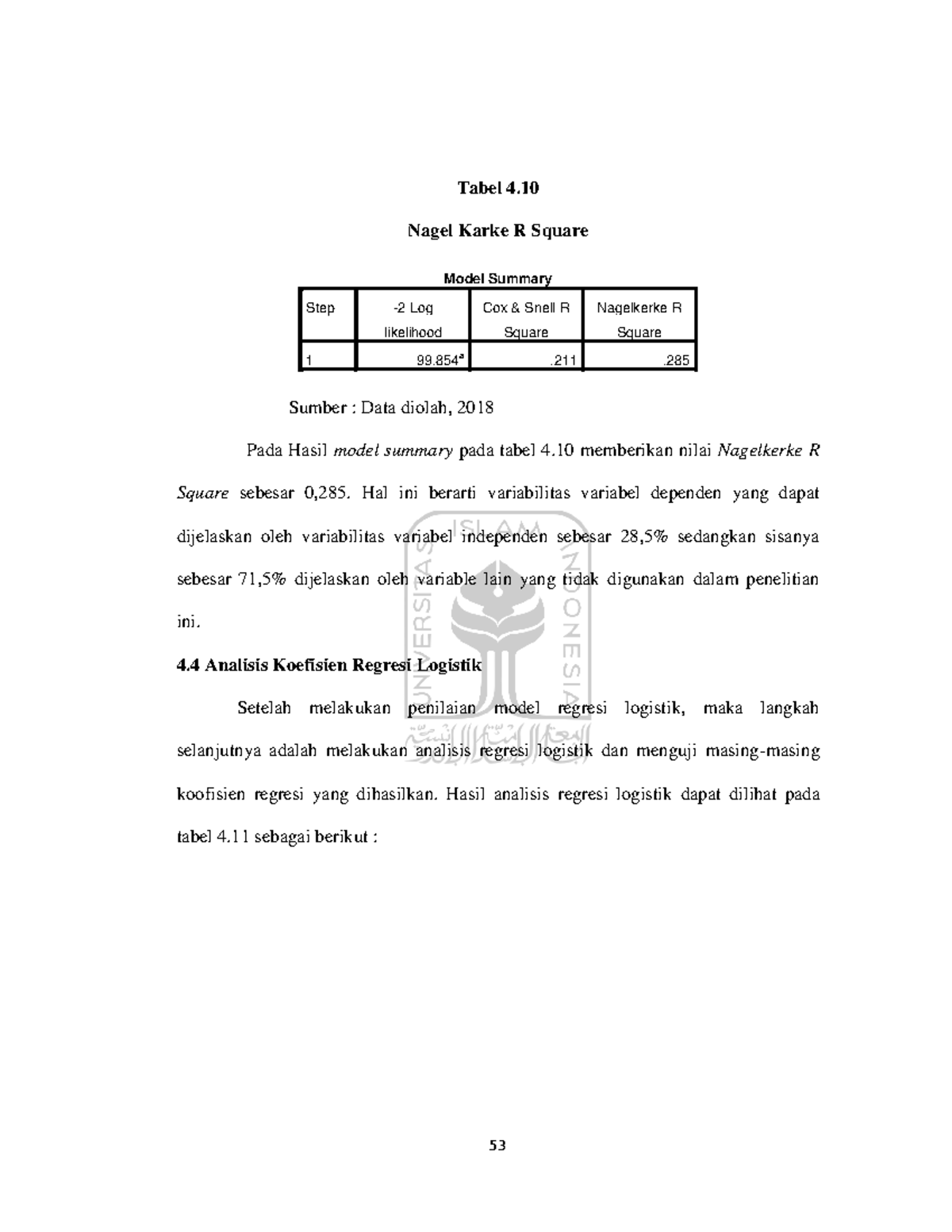 Determinan Integritas L 19 - 53 Tabel 4. Nagel Karke R Square Model ...