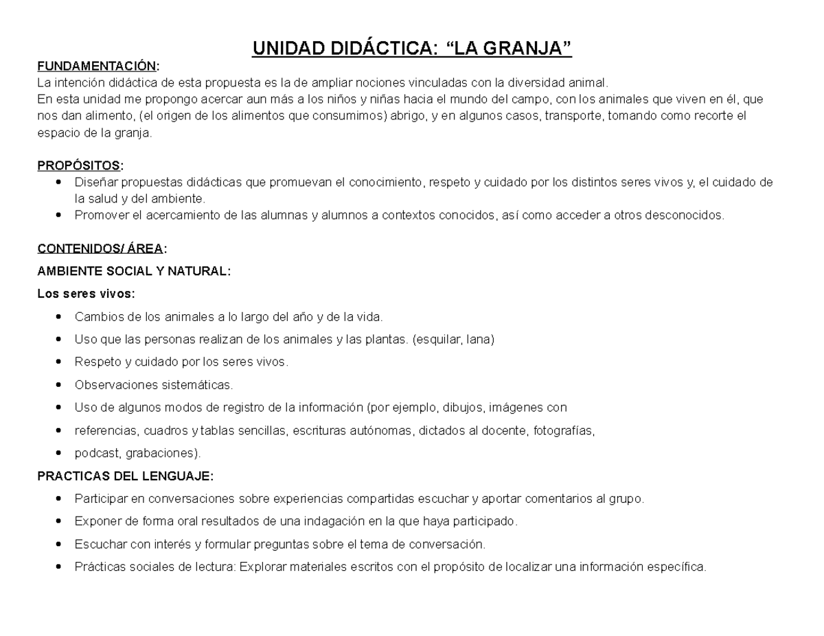 Unidad la granja 2023 - NFORMACION SOBRE LOS ANIMALES DE CAMPO - UNIDAD ...