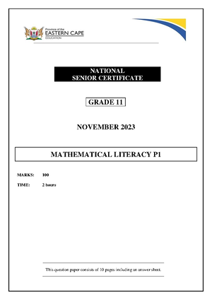 Grade 11 Mathematics Literacy Paper 1 - 2022 - All Past Papers ...