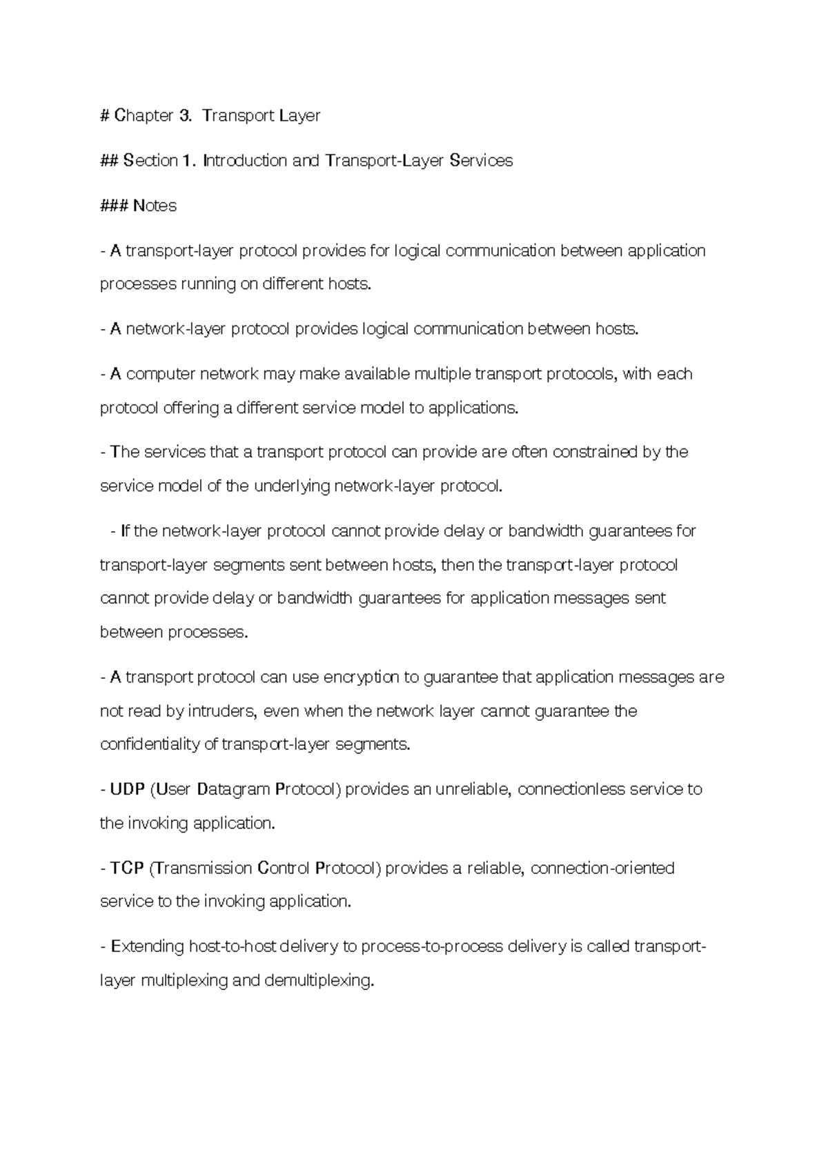 Chapter 3 Transport Layer - Chapter 3. Transport Layer Section 1 ...