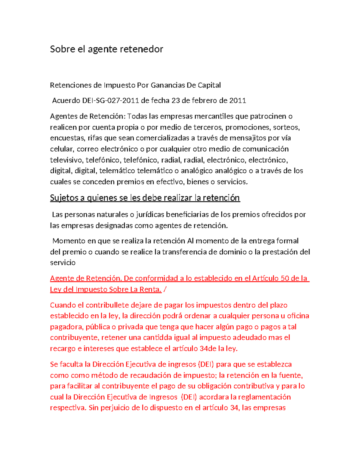 Tarea expo administrativo - Sobre el agente retenedor Retenciones de ...