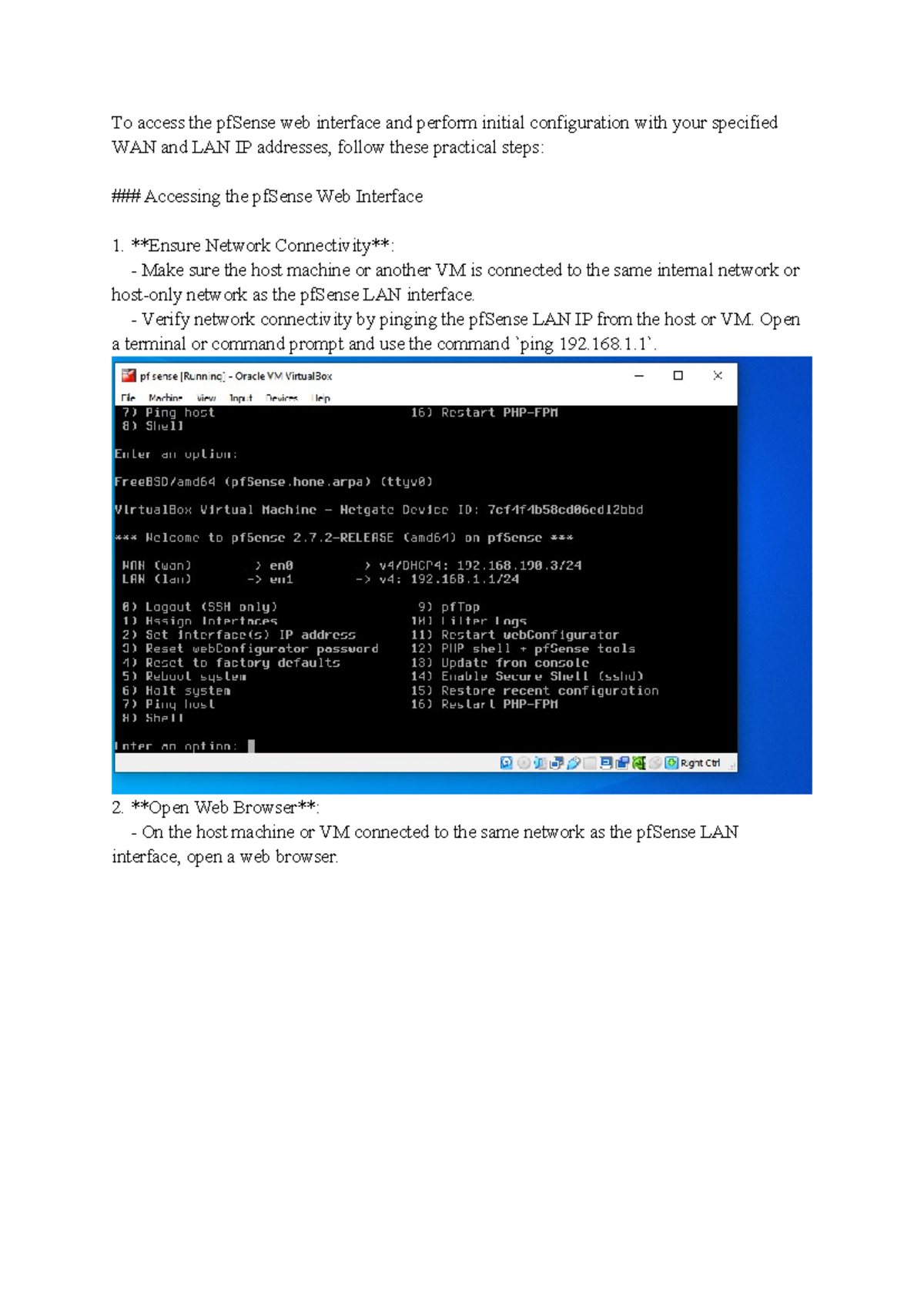 Pf Sence screenshots - To access the pfSense web interface and perform ...