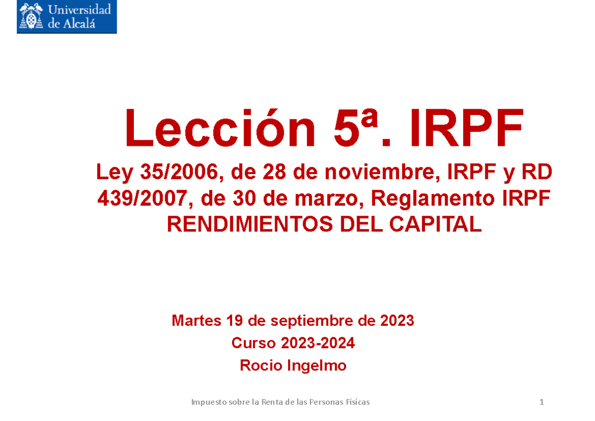 Tema 5 IRPF rendimientos del capital 19 septiembre 2023 - Lección 5ª ...