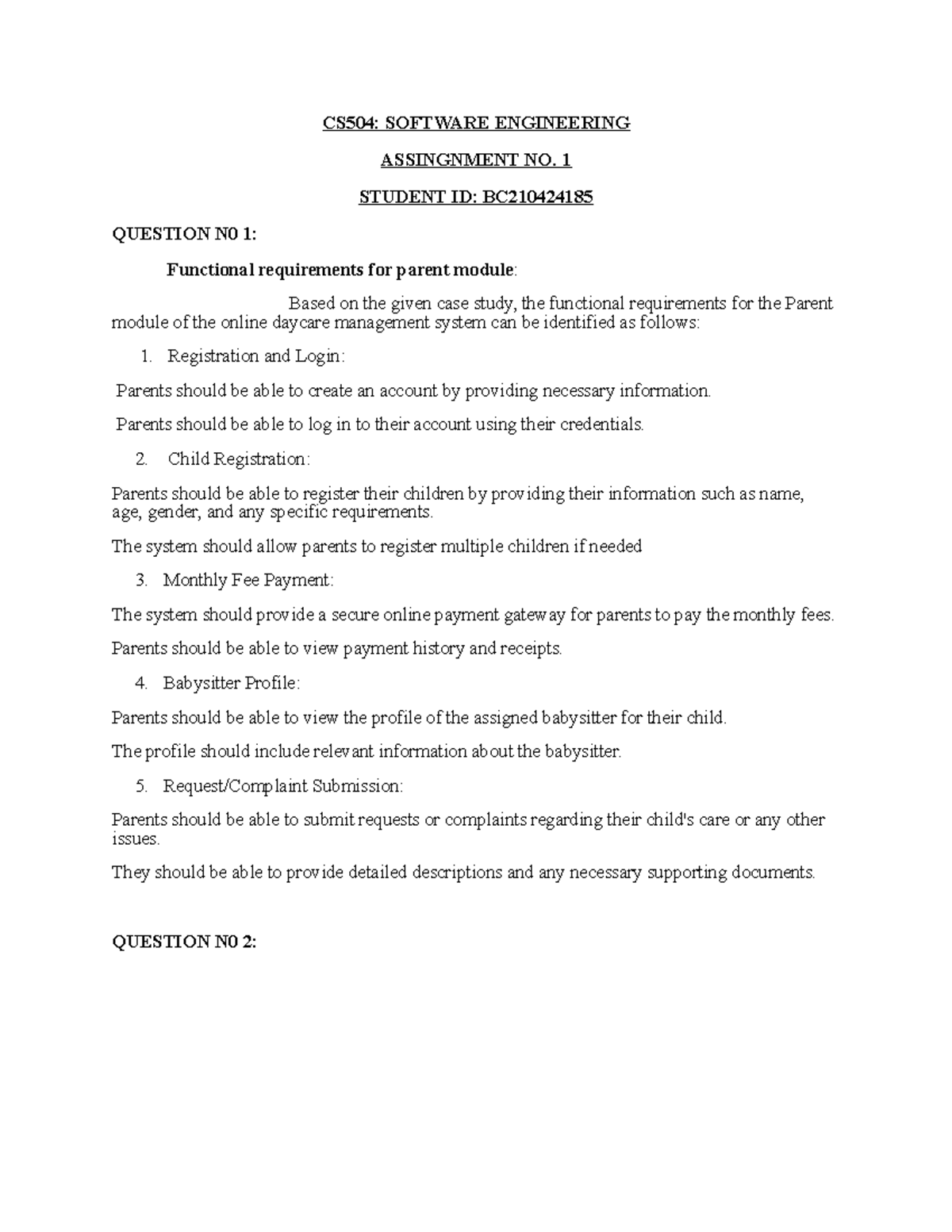 BC 210424185 mth501 - good - CS504: SOFTWARE ENGINEERING ASSINGNMENT NO ...