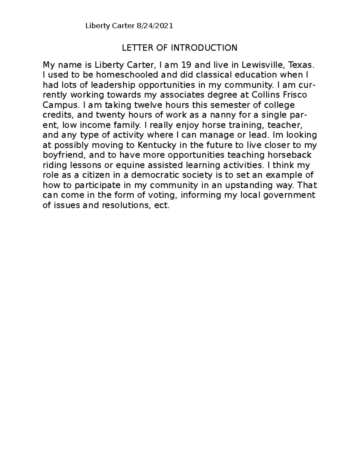 Gov intro doc - worked really hard on this - Liberty Carter 8/24 ...