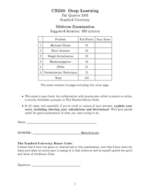 CS231N Spring 1819 sample midterm with solution - CS 231N Convolutional Neural Networks for ...