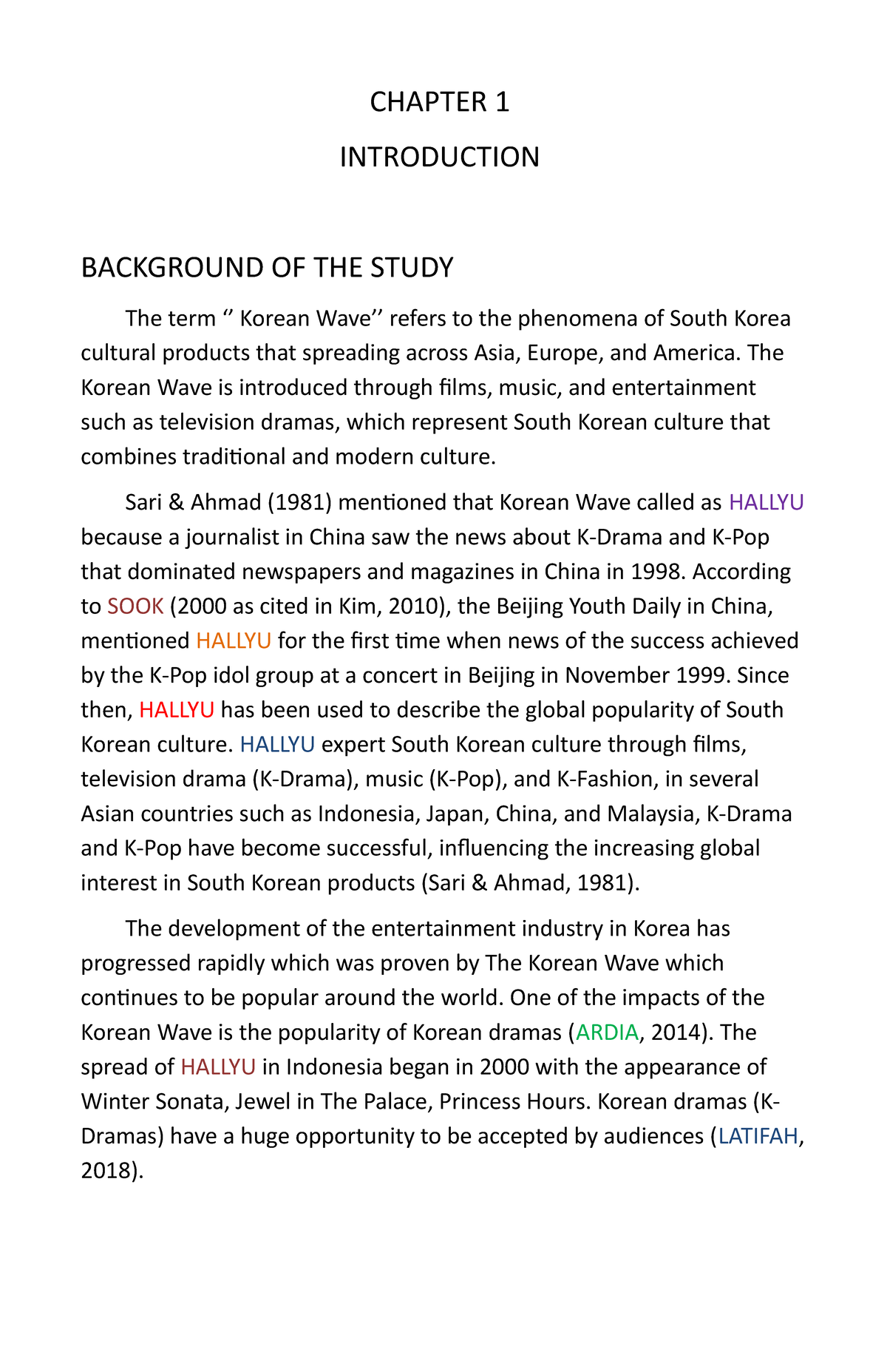 Chapter 1 Introduction Korean WAVE - CHAPTER 1 INTRODUCTION BACKGROUND ...