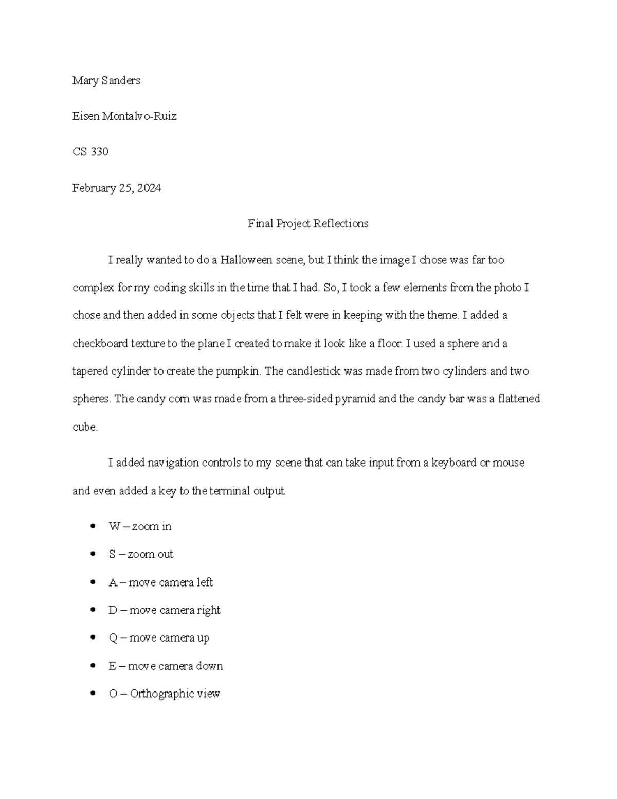 CS 330 Final Project Reflection - Mary Sanders Eisen Montalvo-Ruiz CS ...