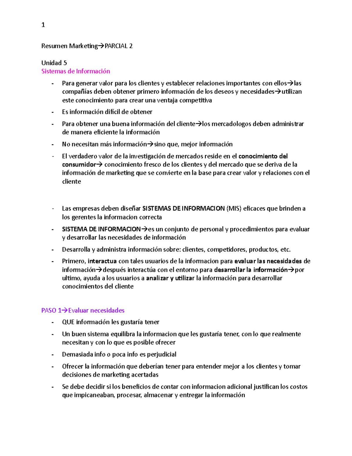 Resumen Marketing-parcial 2 - Resumen Marketing PARCIAL 2 Unidad 5 Sistemas de Información Para ...