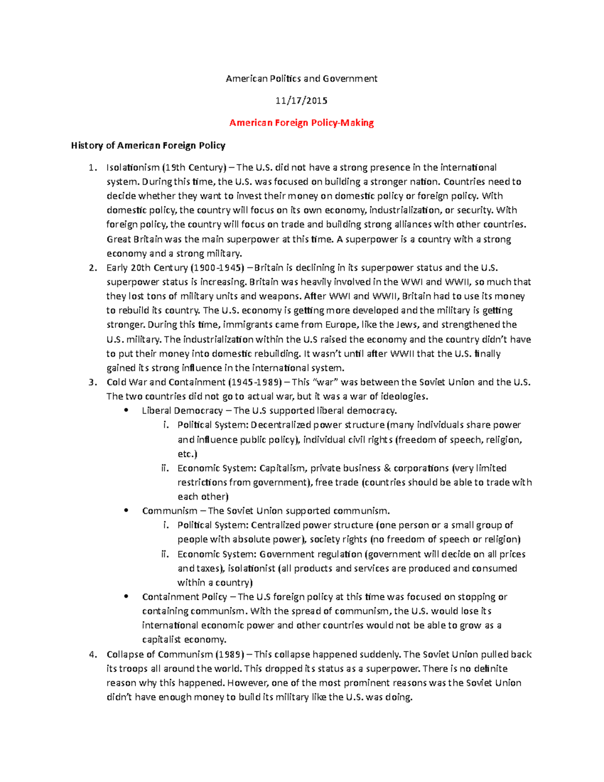 American Foreign Policy Making - American Politics and Government ...