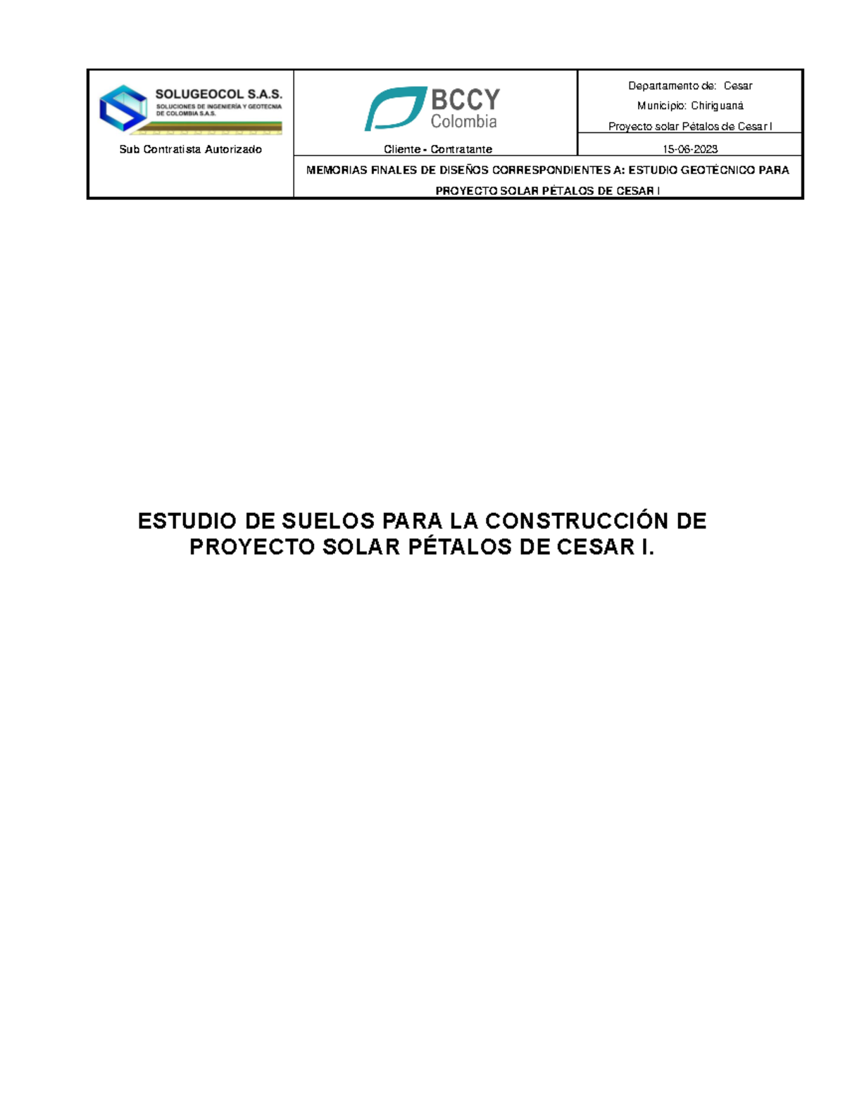 Estudio DE Suelos Proyecto Solar Cesar I BCCY Colombia - Sub ...