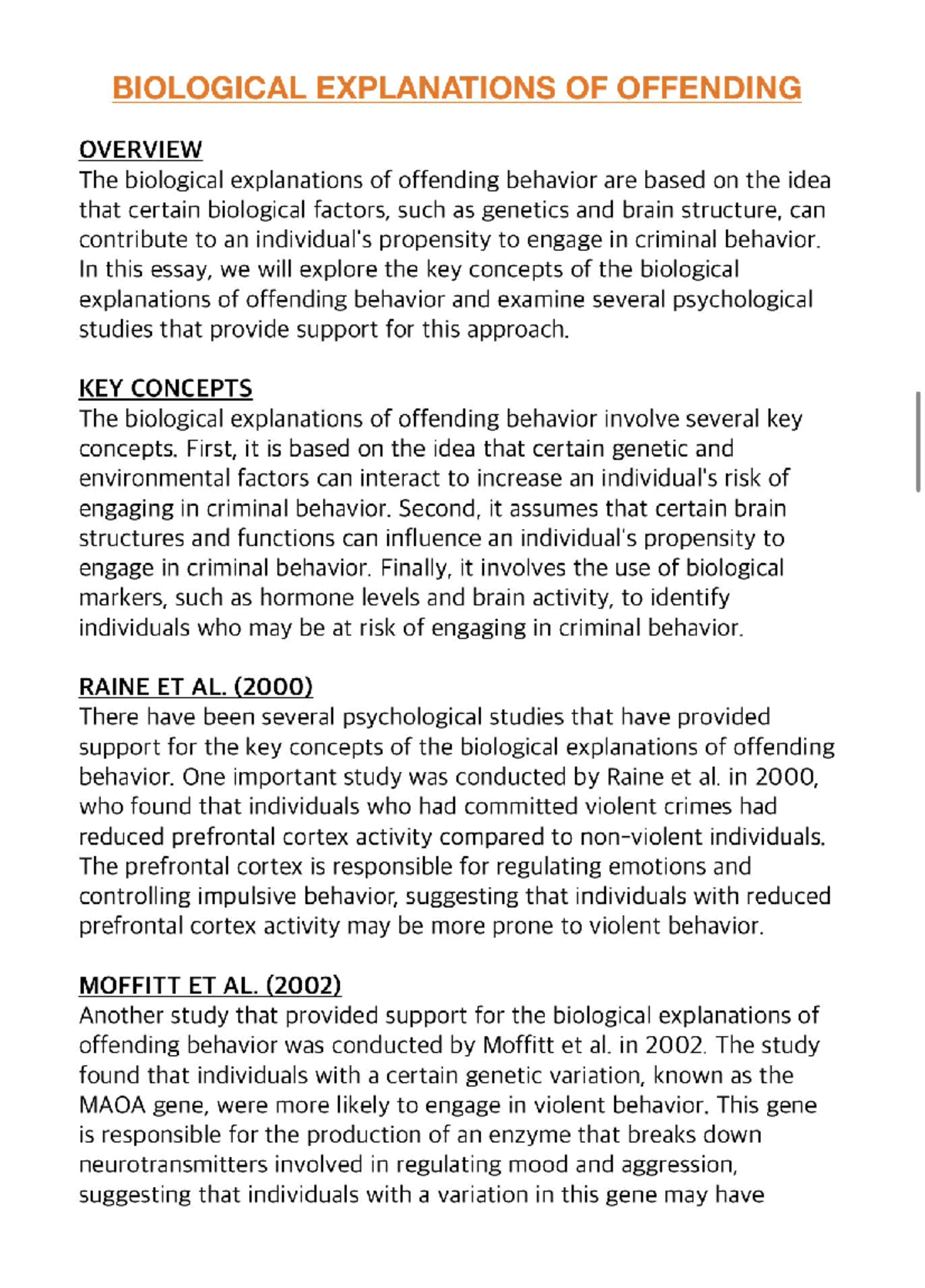 Notes - Biological Explanations for Offending Behaviour - 8675 - Studocu
