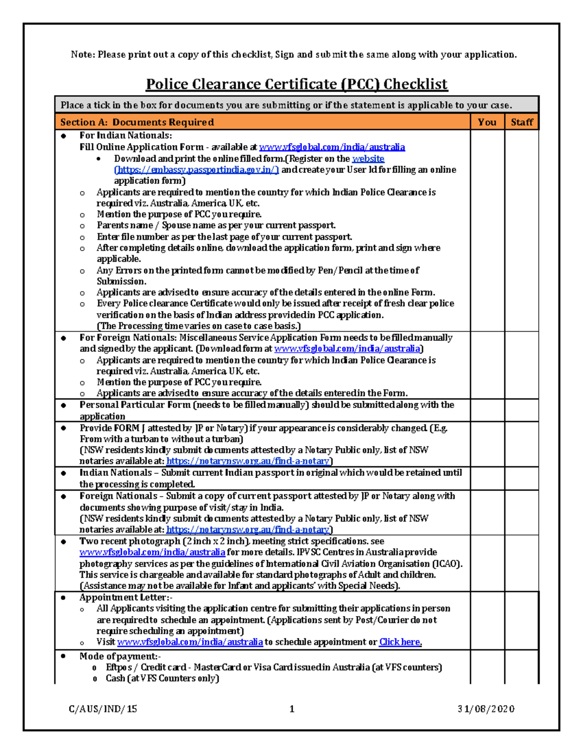 Checklist For Pcc Updated Note Please Print Out A Copy Of This