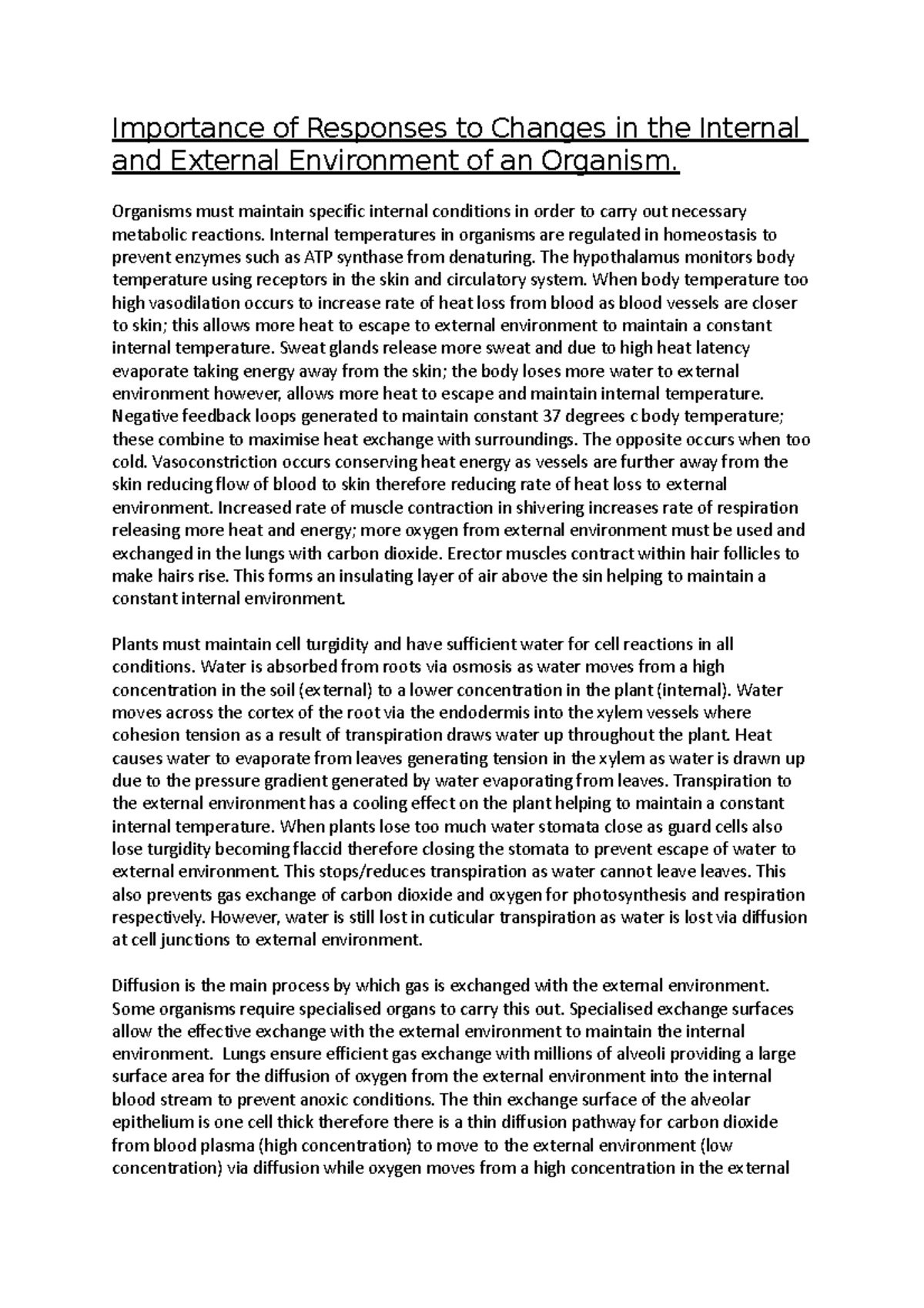 Importance of Responses to Changes in the Internal and External ...