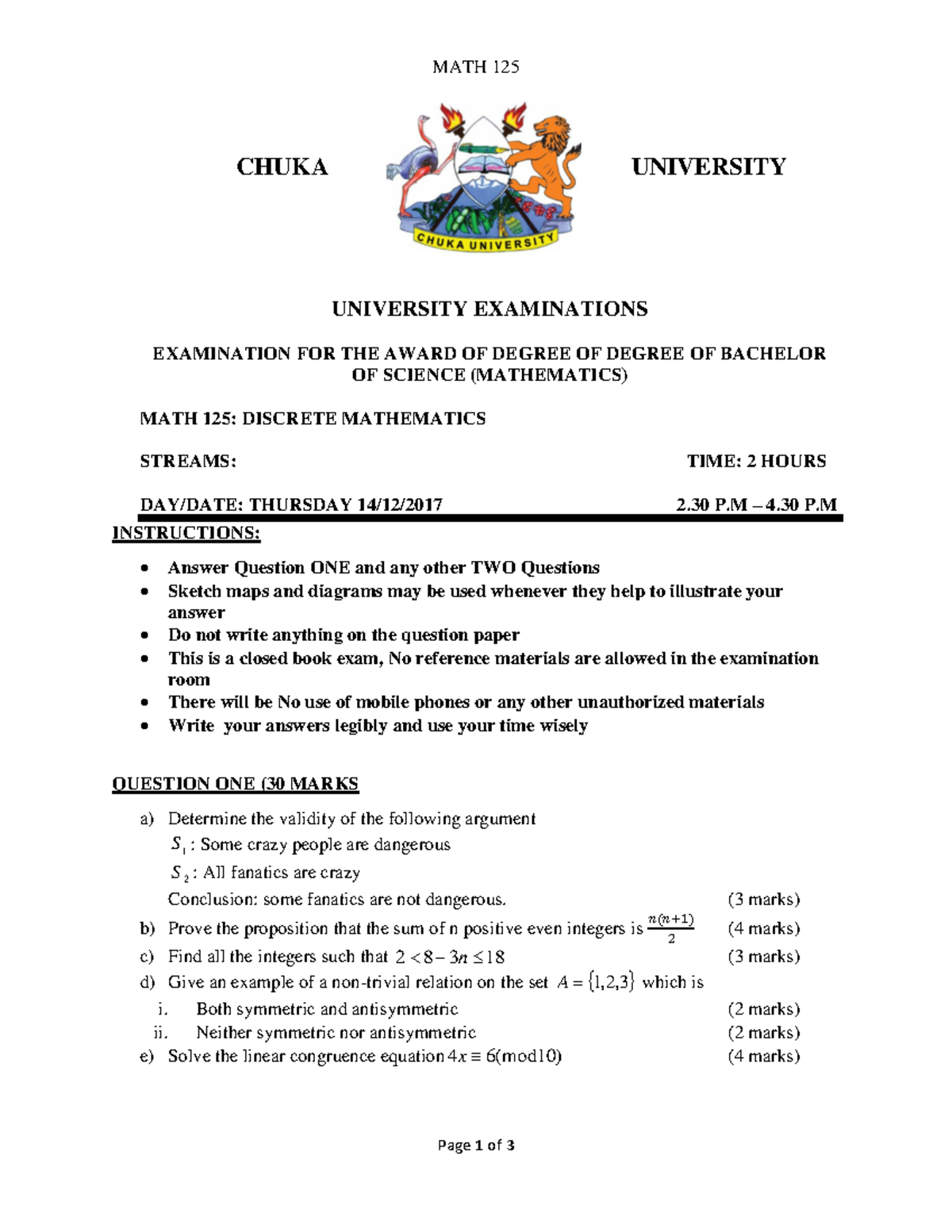 Math 125 2017 - MATH 125 EXAM - MATH 125 Page 1 of 3 UNIVERSITY ...