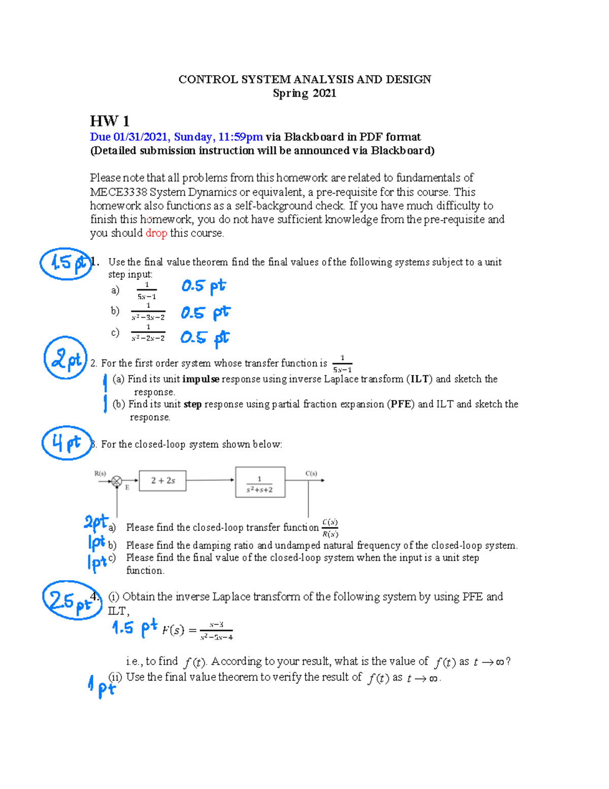 HW01 - Solution - CONTROL SYSTEM ANALYSIS AND DESIGN Spring 20 21 HW 1 Due 0 1 / 31 /20 21 ...
