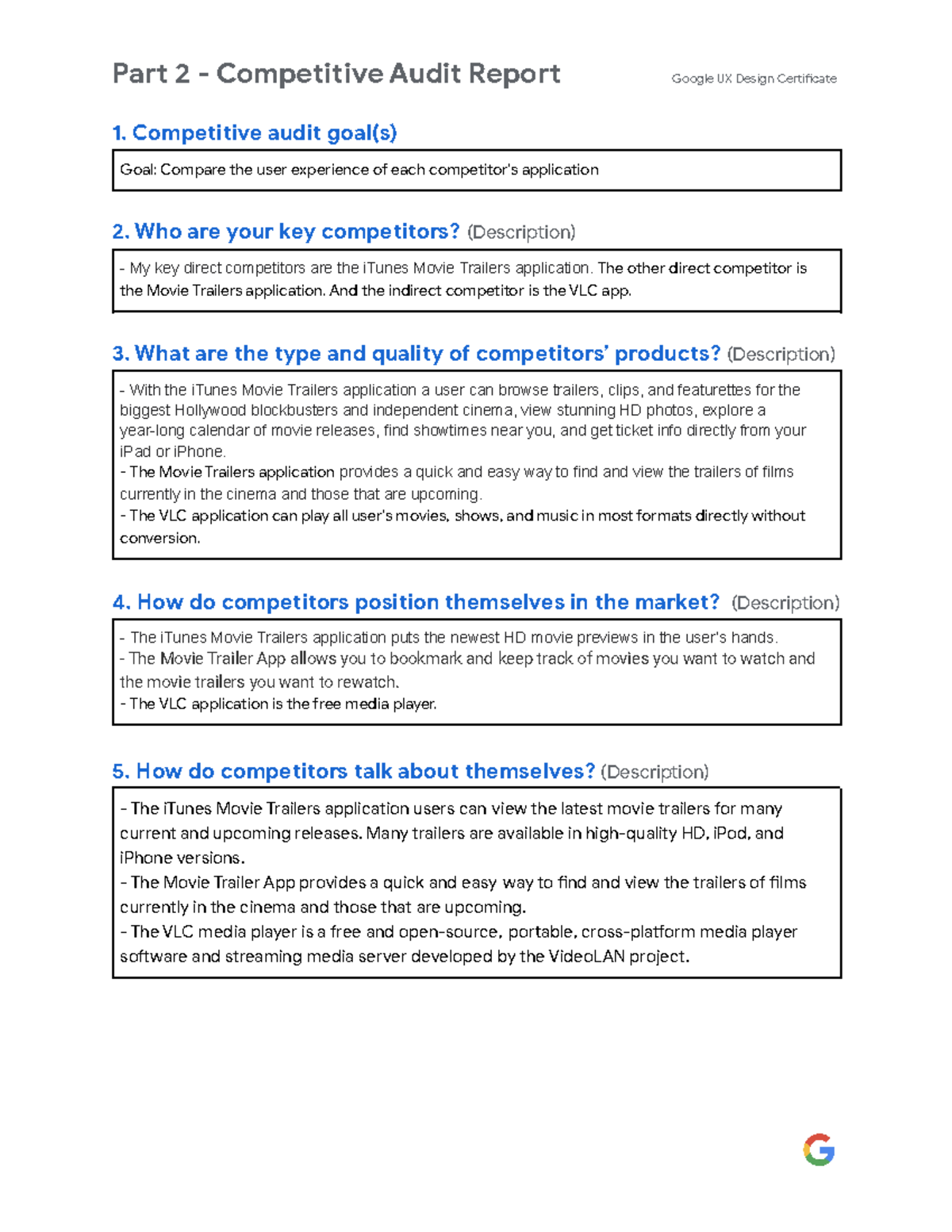Competitive Audit Report - Competitive audit goal(s) Goal: Compare the ...