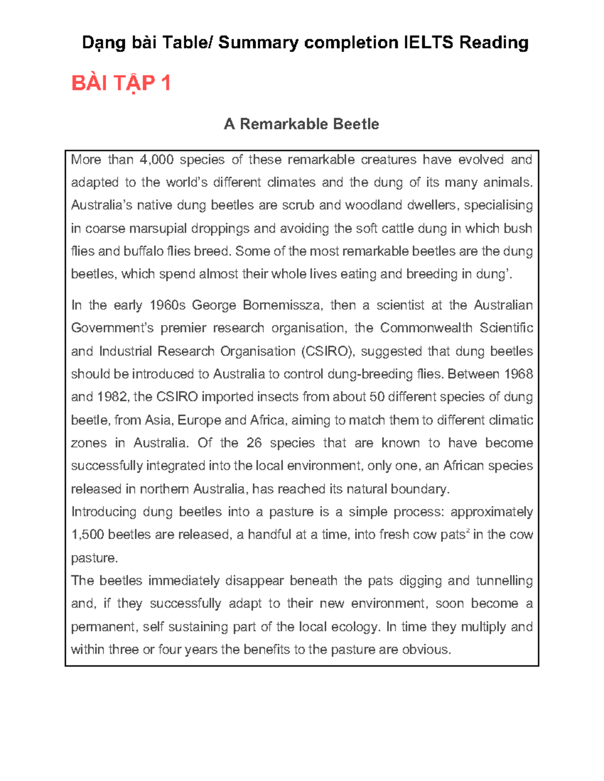 1. Table & Summary Completion - TABLE & SUMMARY COMPLETION IELTS ...