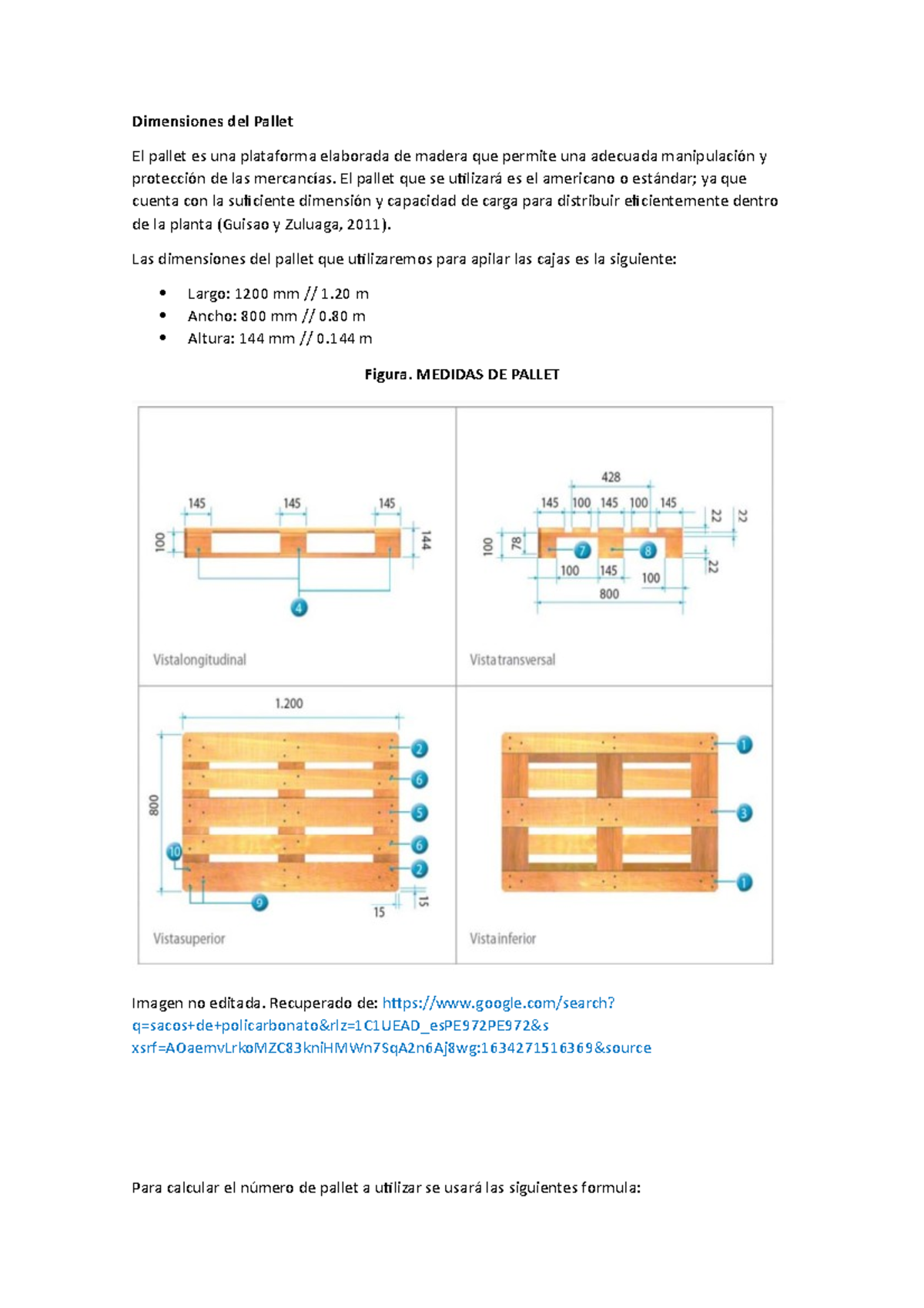 Dimensiones del Pallet - El pallet que se utilizará es el americano o ...
