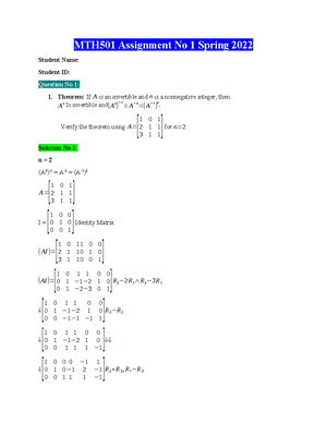 MTH501 Midterm Solved MCQS By Junaid - If the determinant of the matrix 1 3 5 3 1 1 5 7 7 A ...