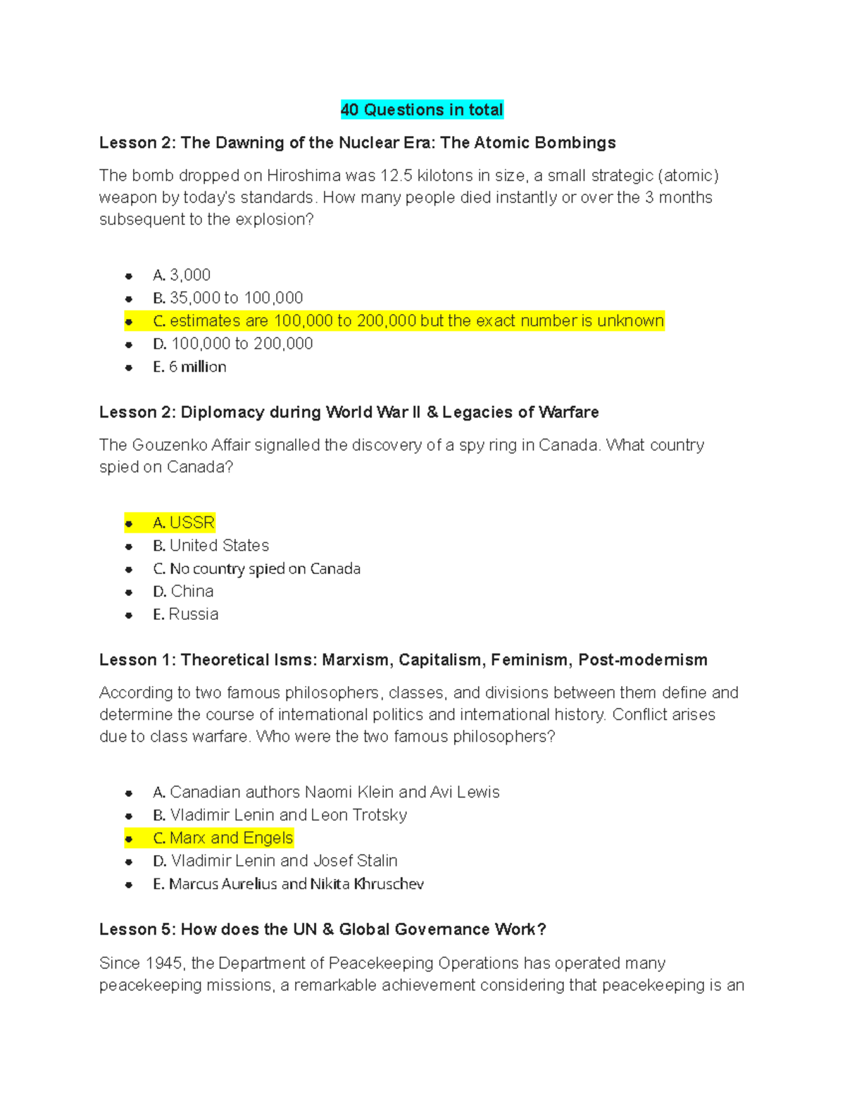 Poli Sci QUIZ1 - 40 Questions in total Lesson 2: The Dawning of the ...