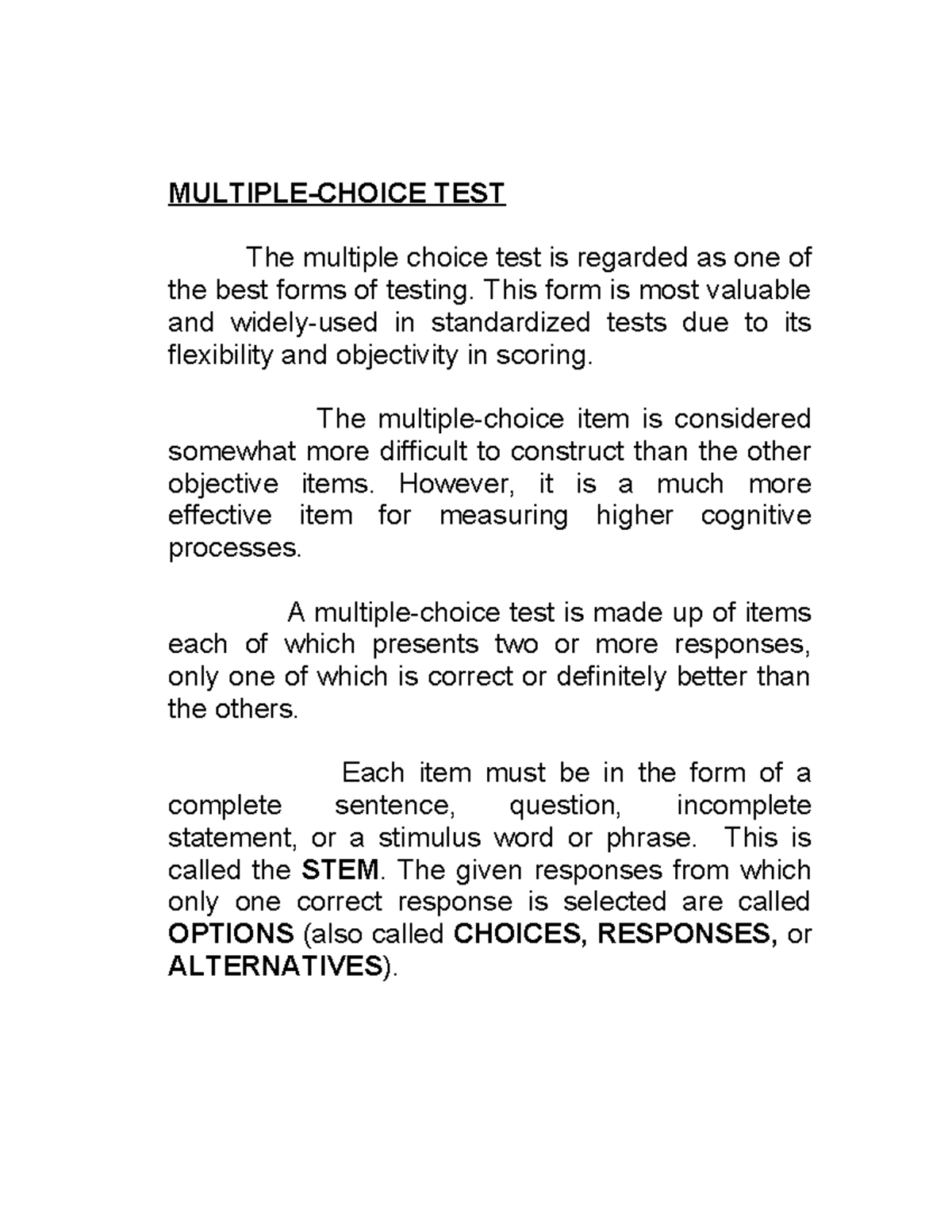 Multiple-Choice-Type - MULTIPLE-CHOICE TEST The multiple choice test is ...