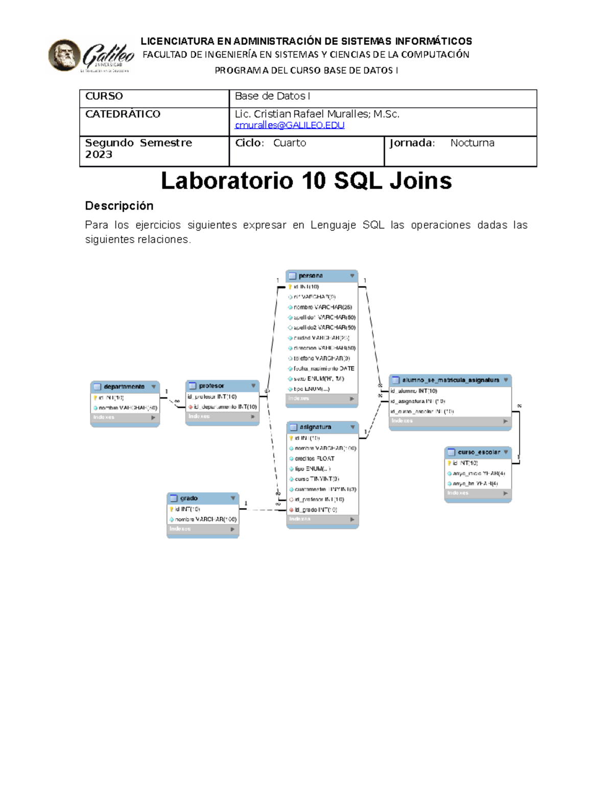 Laboratorio-10SQLJoins - LICENCIATURA EN ADMINISTRACIÓN DE SISTEMAS ...