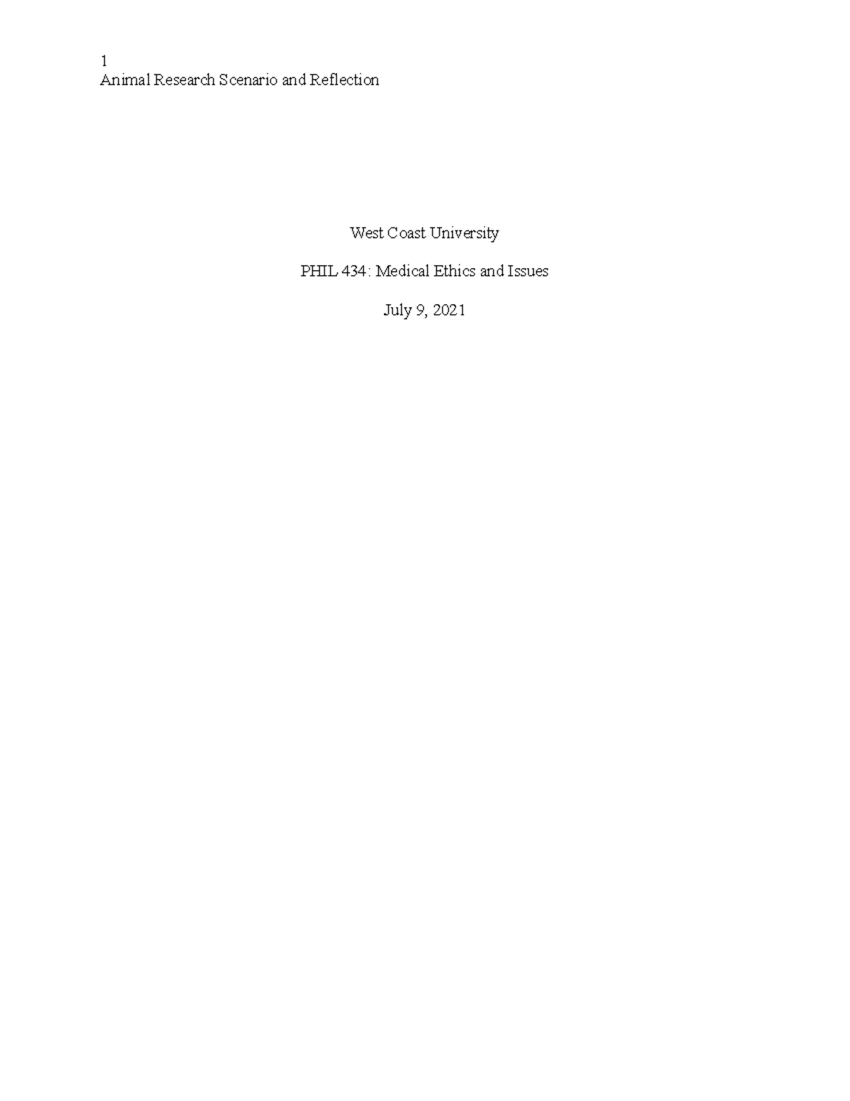 Animal Research Scenario paper - 1 Animal Research Scenario and ...