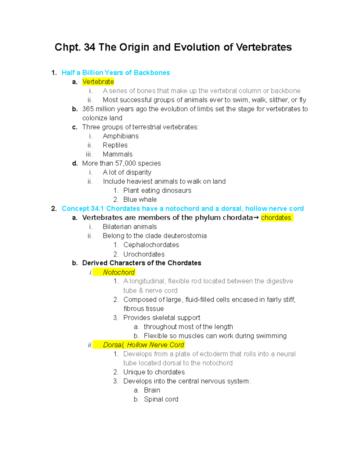 BIO 115 chpt. 34 notes - Chpt. 34 The Origin and Evolution of ...