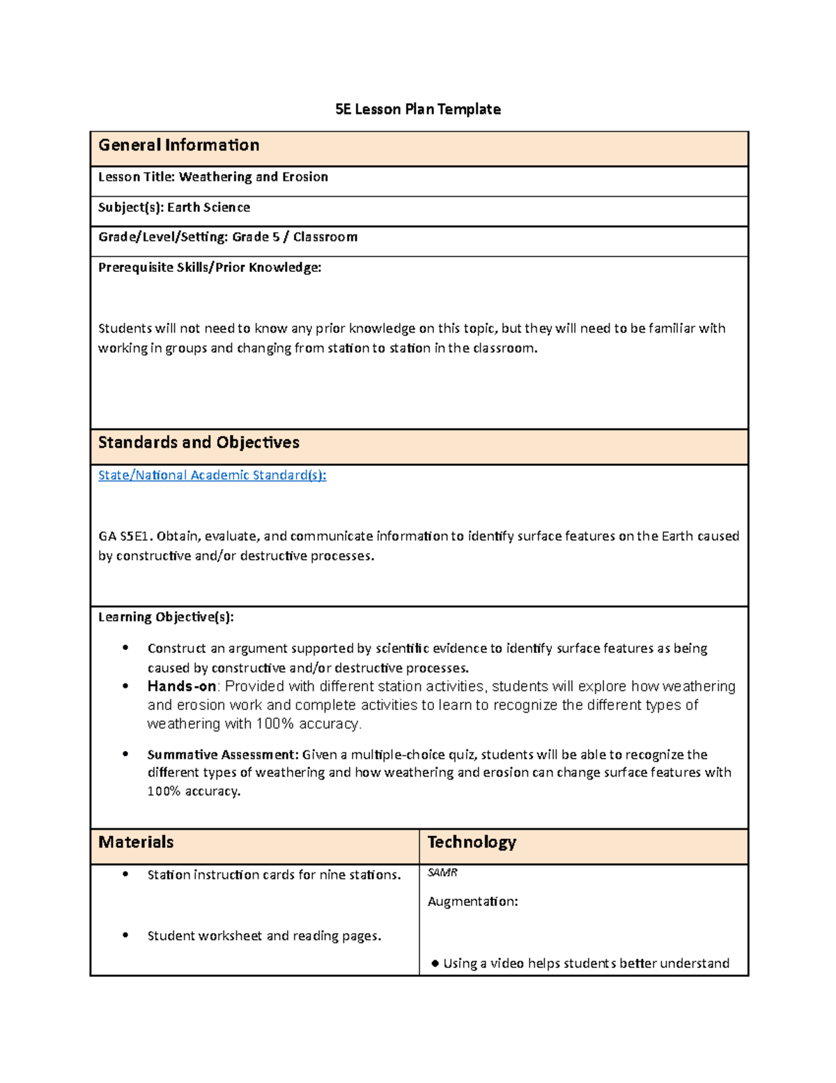 C382 TASK 1 - C382 - 5E Lesson Plan Template General Information Lesson ...