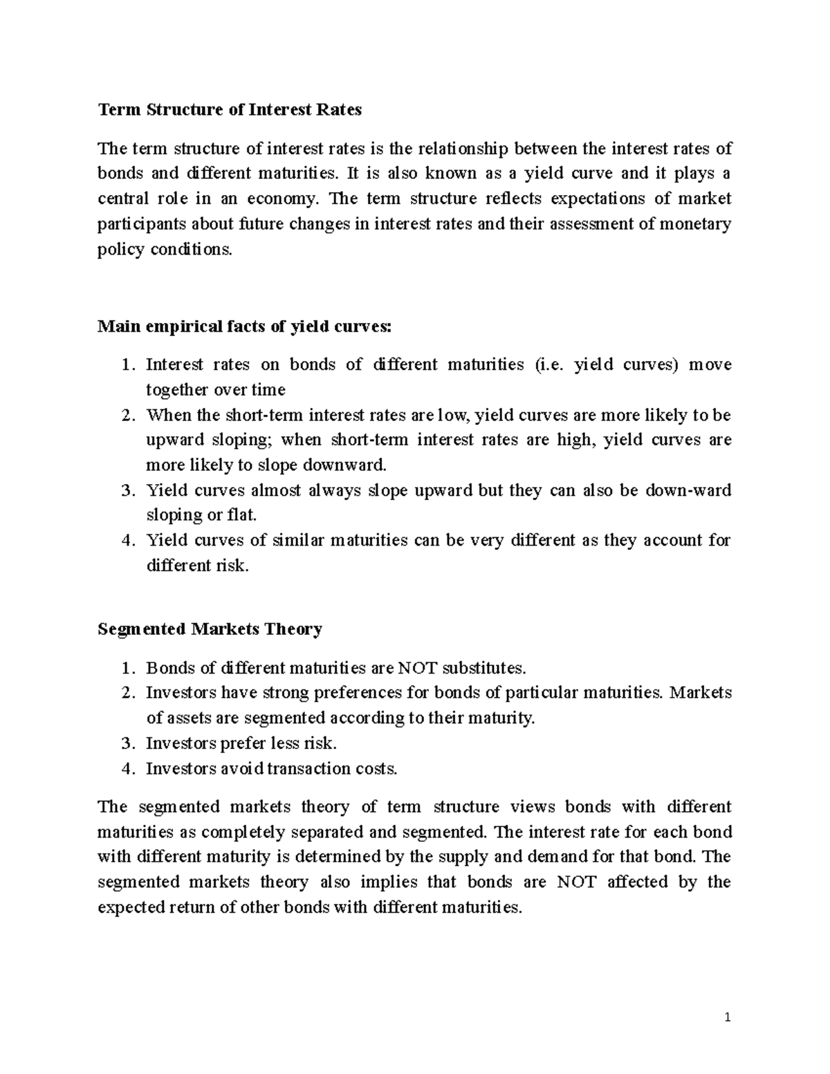 Lecture 2 notes - Term Structure of Interest Rates The term structure ...
