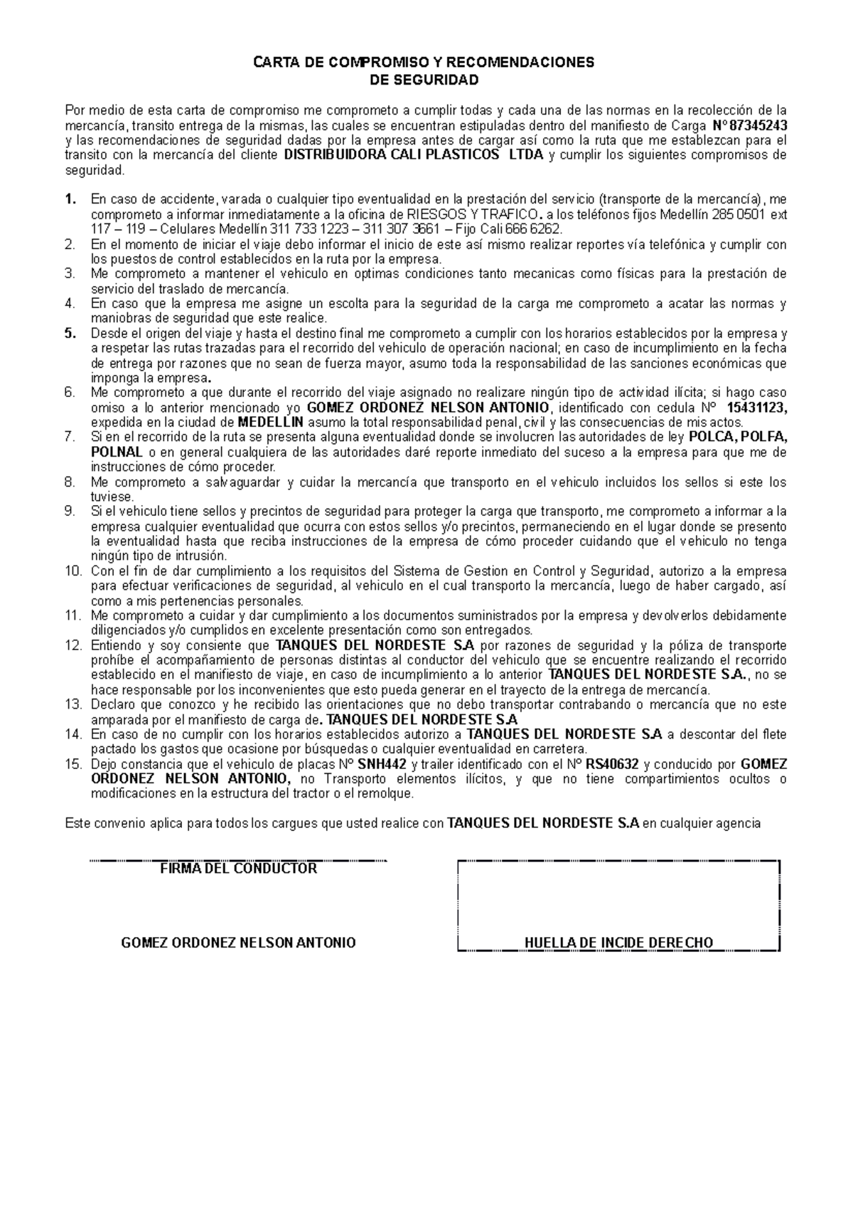 Por medio de esta carta de compromiso me comprometo a cumplir todas y ...