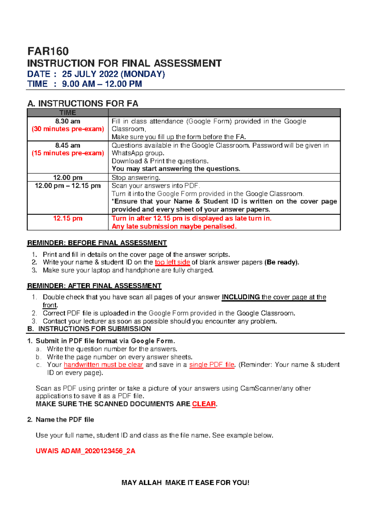 FAR160 Guideline Final Assessment Submission JUL2022 - FAR INSTRUCTION ...