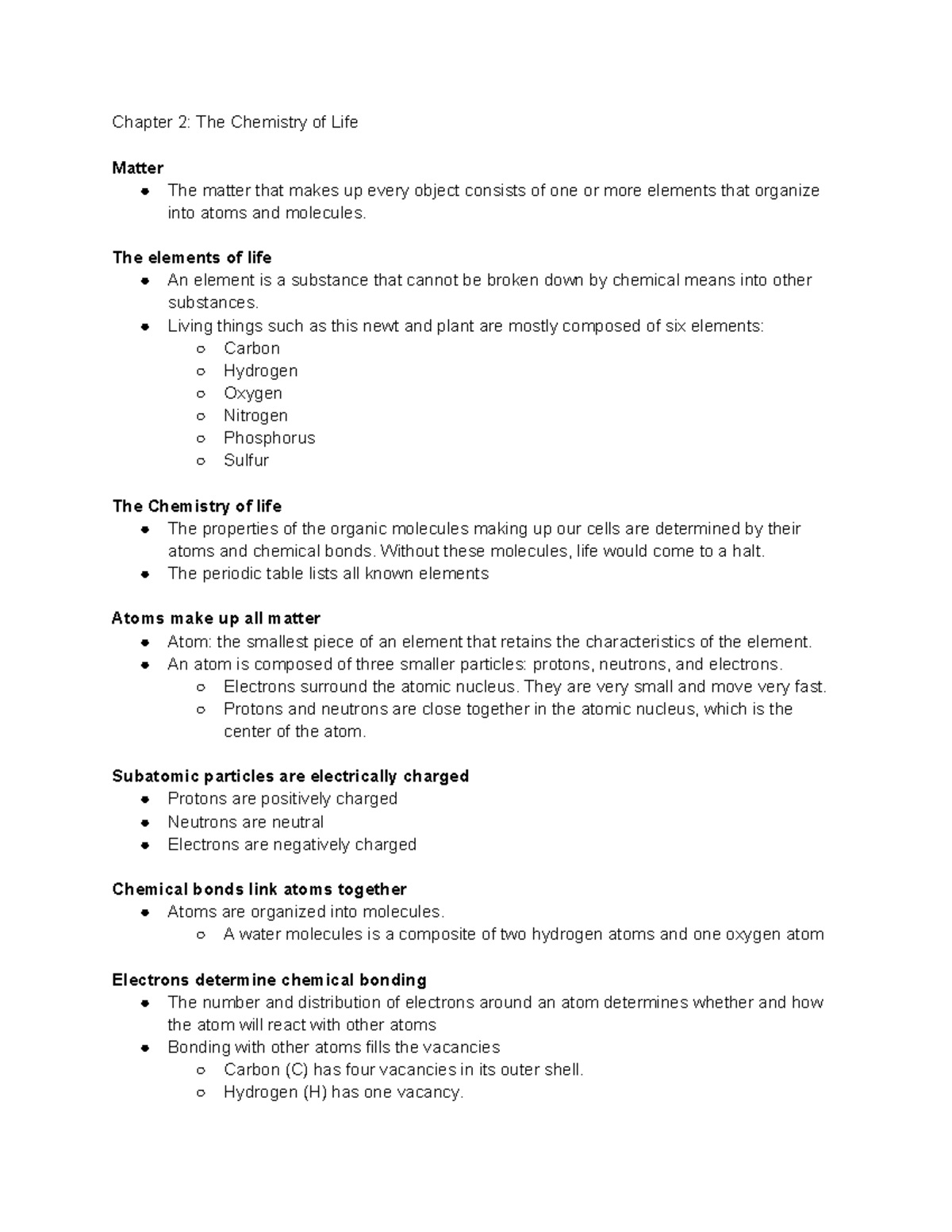 Modern Biology Chapter 2 - Chapter 2: The Chemistry of Life Matter The ...