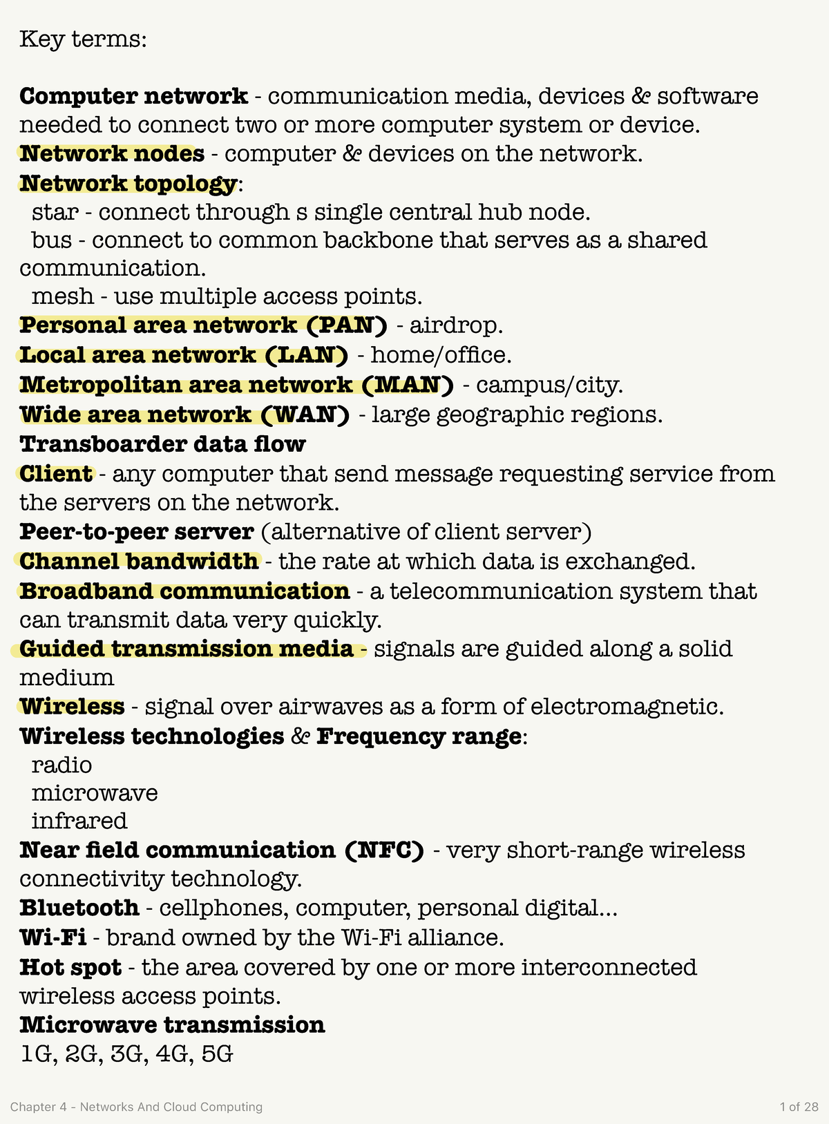 Chapter 4 - Networks And Cloud Computing - Key terms: Computer network ...