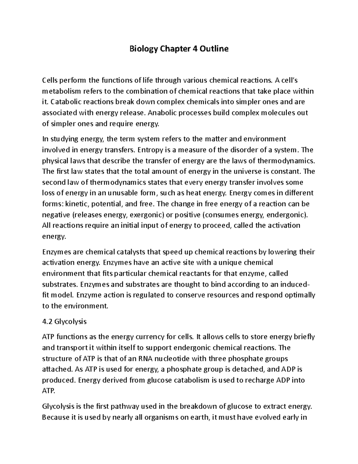 Biology Chapter 4 Outline - Biology Chapter 4 Outline Cells perform the ...