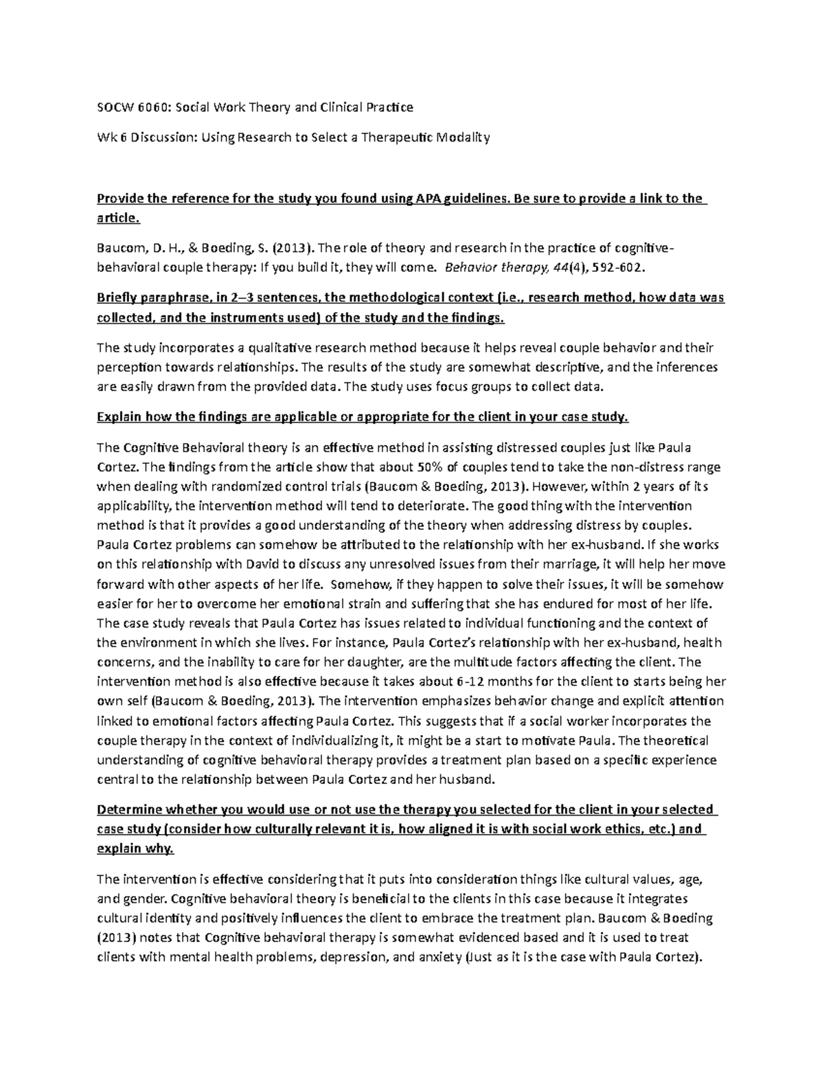 SOCW6060 Wk6 Discussion - SOCW 6060: Social Work Theory and Clinical ...