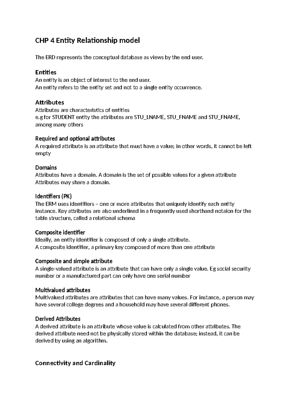 CHP 4 Entity Relationship model - CHP 4 Entity Relationship model The ERD represents the ...