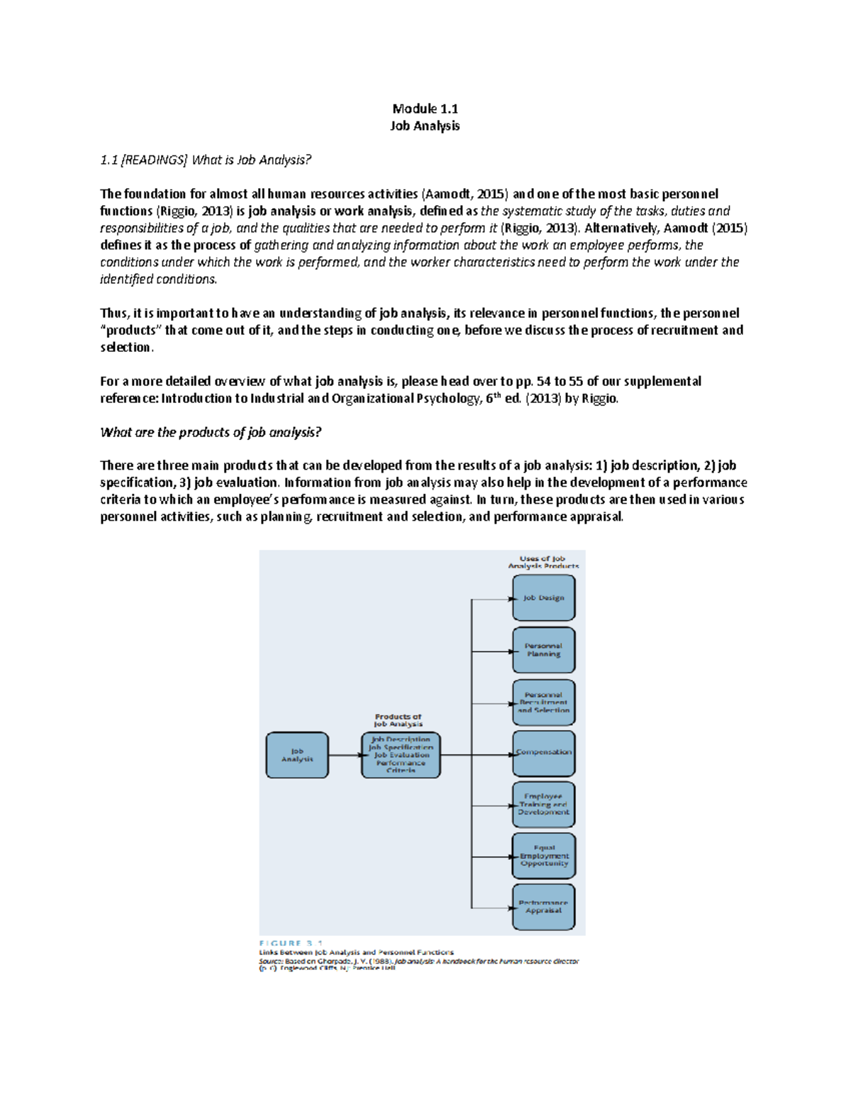 Job Analysis or Work Analysis - Module 1. Job Analysis 1 .1 [READINGS ...