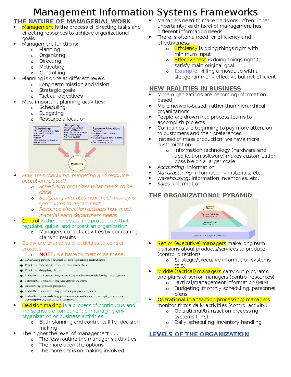 ACS 1803 - Lecture 3 - Management Information Systems Frameworks THE ...