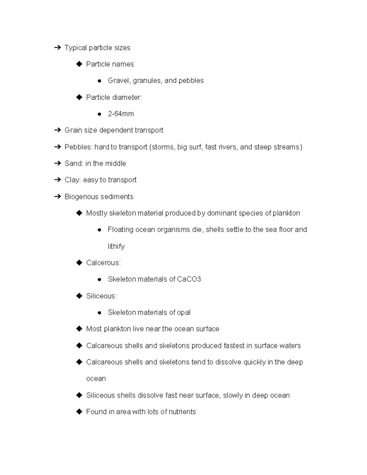 Lecture 10 - grain sizes, sediments - Typical particle sizes Particle ...